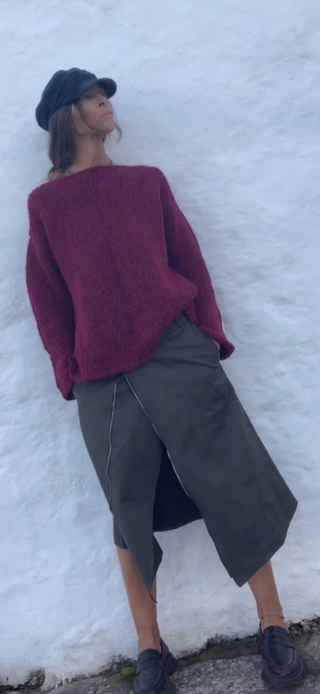 Alpaka Pullover weinrot slouchy Pullover Armbandlänge weite - Etsy.de