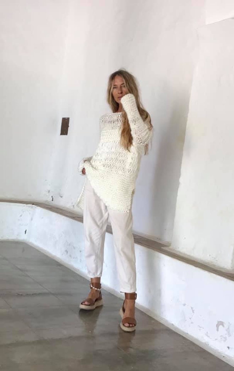 Ivory Sweater Asymetric Hemline Thumbhole Chunky Alpaca | Etsy UK