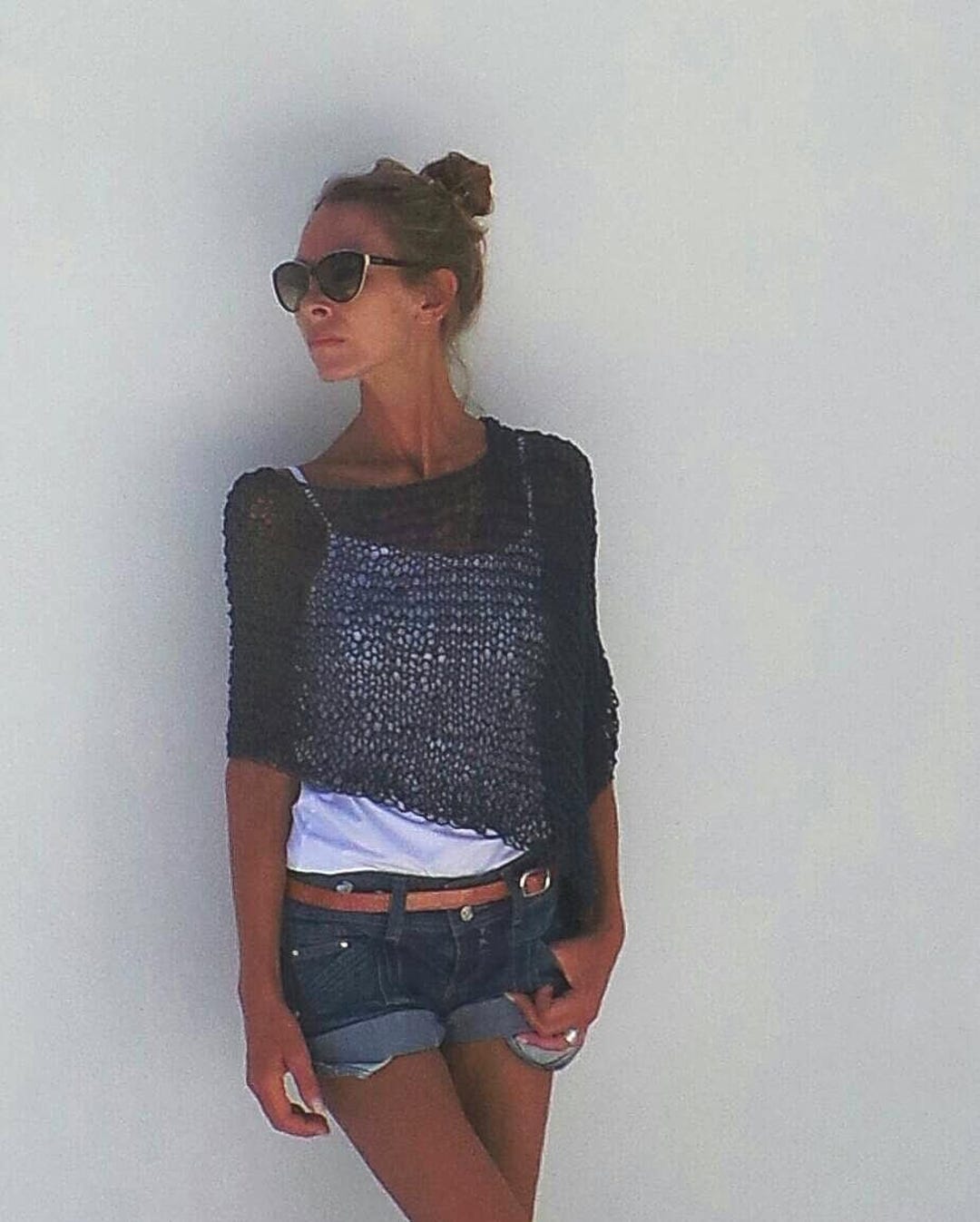 Blue Cotton Poncho Denim Blue Loose Knit Summer Poncho, Open Weave - Etsy
