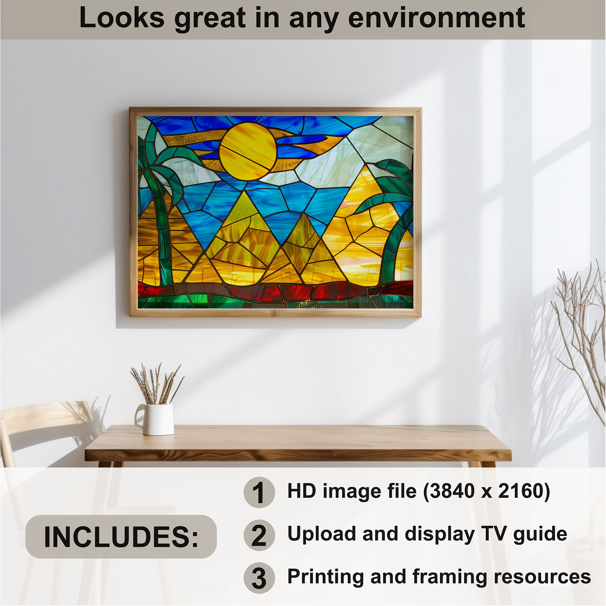 Egyptian Pyramids Stained Glass Art - Digital Picture Frame Printable ...