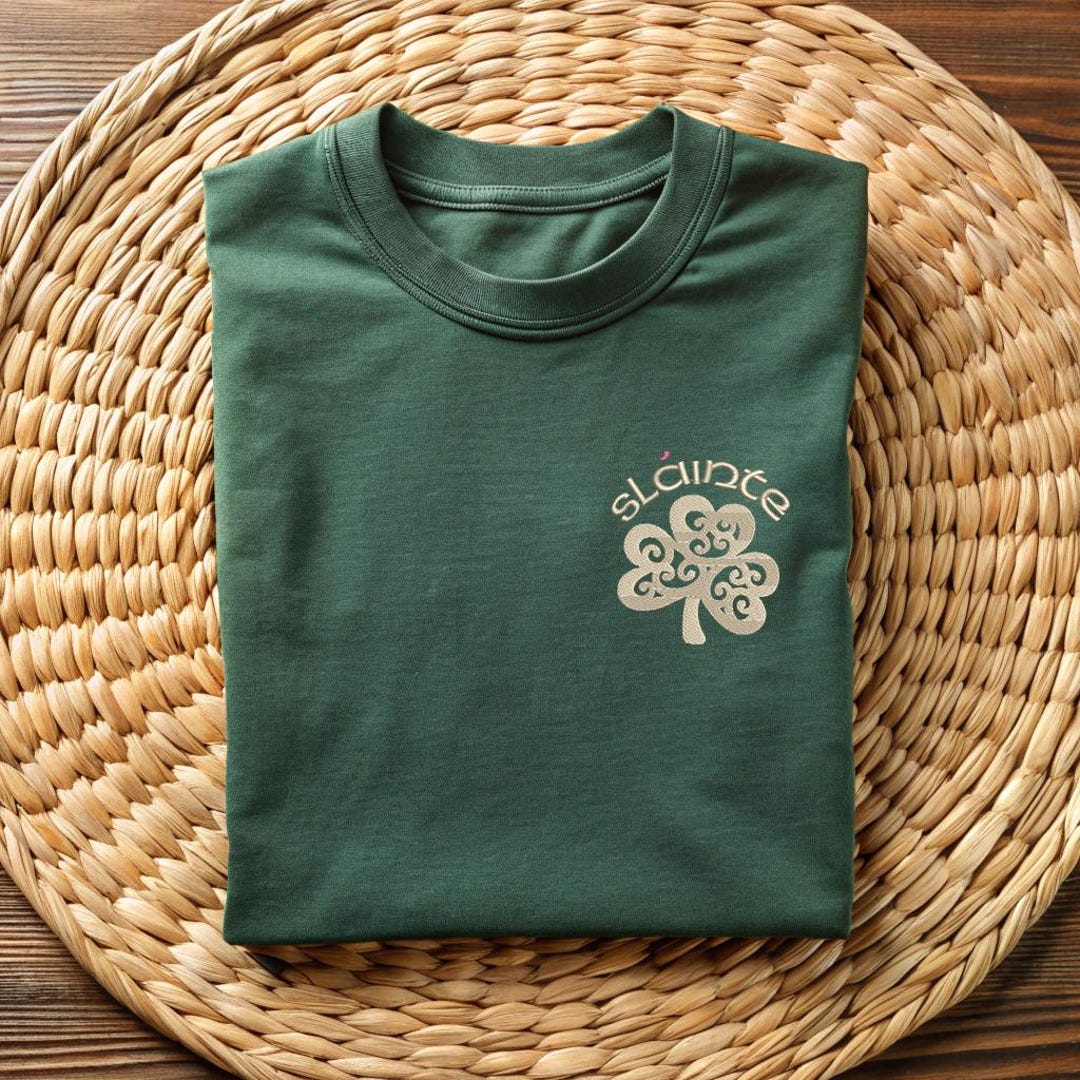 Irish Sláinte Shamrock Embroidered Shirt, Soft Green Apparel With ...