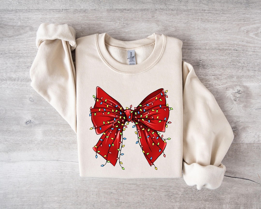 Christmas Lights Sweatshirt, Christmas Coquette Bow Sweatshirt ...