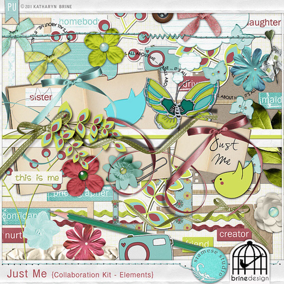 Just Me Digital Scrapbooking Element Kit - Etsy
