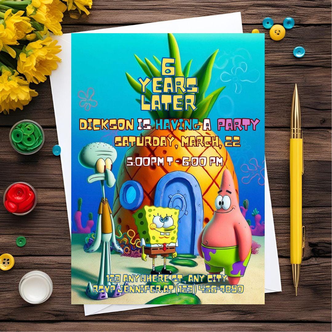 Editable Spongebob Birthday Invitation, Digital Spongebob Party Invite ...