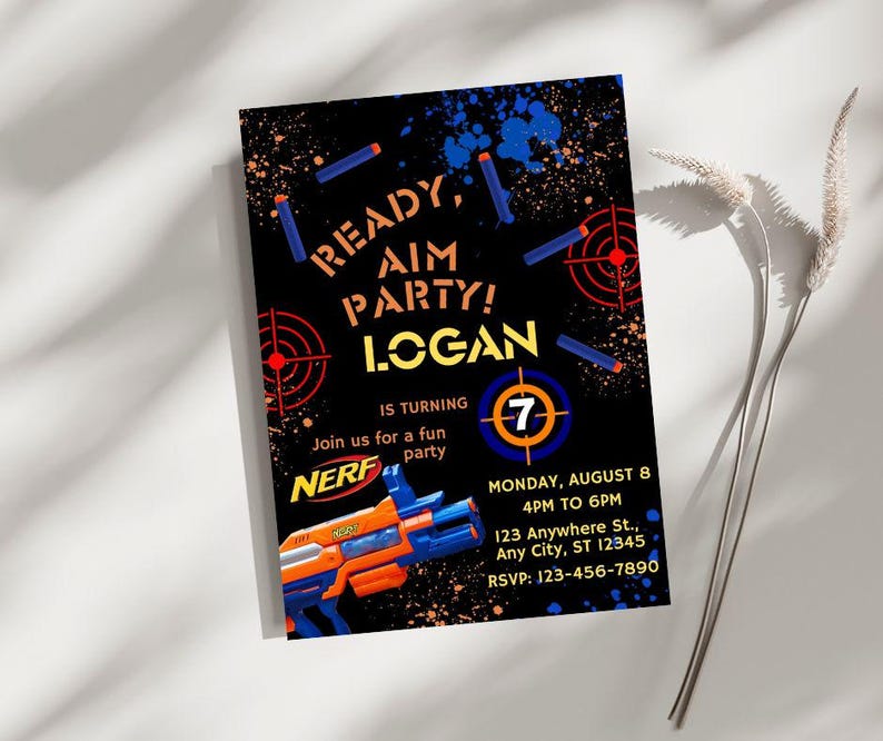 Editable Dart Gun Invitation Template, Dart Gun Birthday Invitation ...