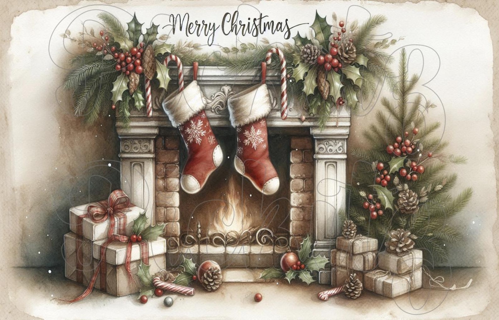 Christmas Fireplace Scene Bundle, 4 Styles, Farmhouse, Instant Download ...