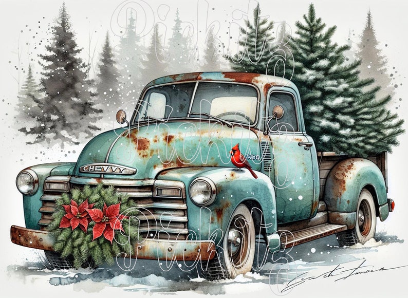Christmas Truck With Tree Bundle, Farmhouse Printable (digital Download ...