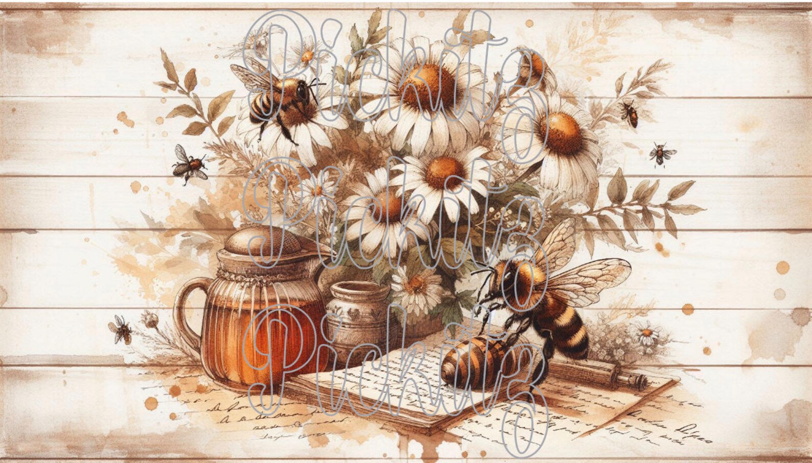 Bees and Daisies Bundle, 4 Styles, Primitive Farmhouse, Instant ...