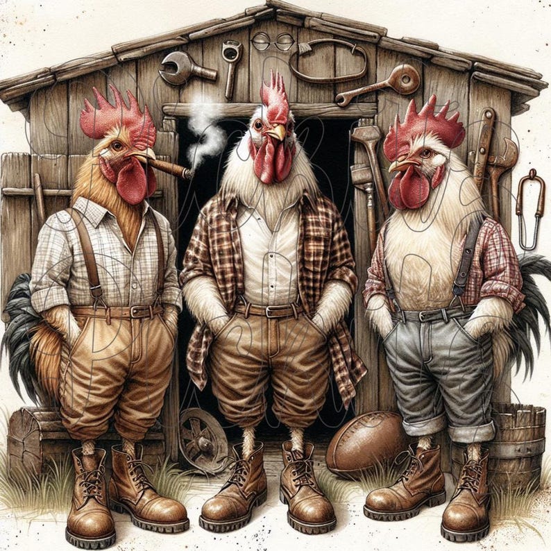 3 Roosters Bundle, 3 Styles, Primitive Farmhouse, Instant Download ...