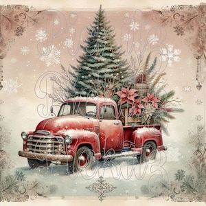 Red Truck With Christmas Tree Bundle, 4 Styles, Farmhouse, Instant ...