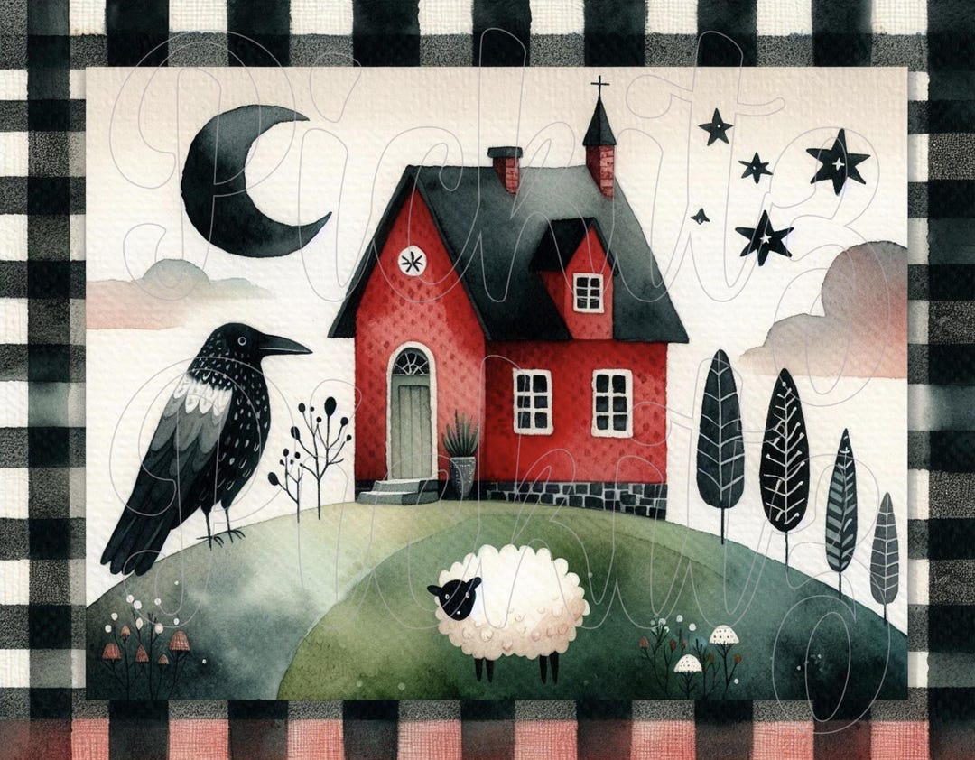 Primitive House Scene Bundle, 4 Styles, Primitive Farmhouse, Instant ...