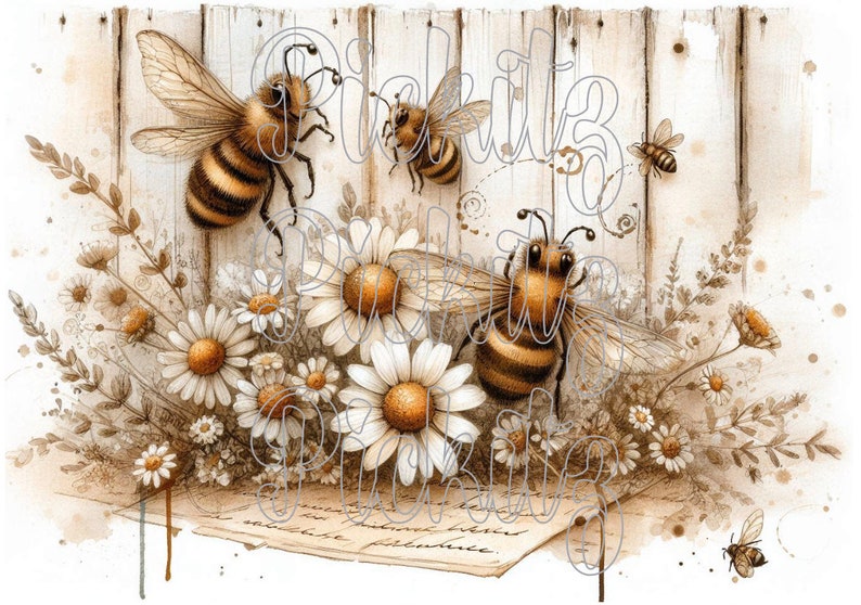 Bees and Daisies Bundle, 4 Styles, Primitive Farmhouse, Instant ...