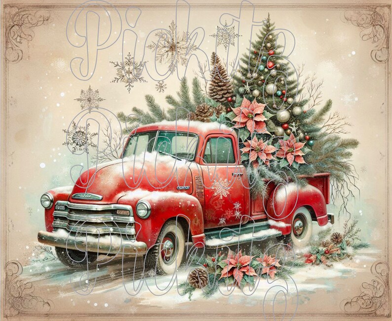 Red Truck With Christmas Tree Bundle, 4 Styles, Farmhouse, Instant ...