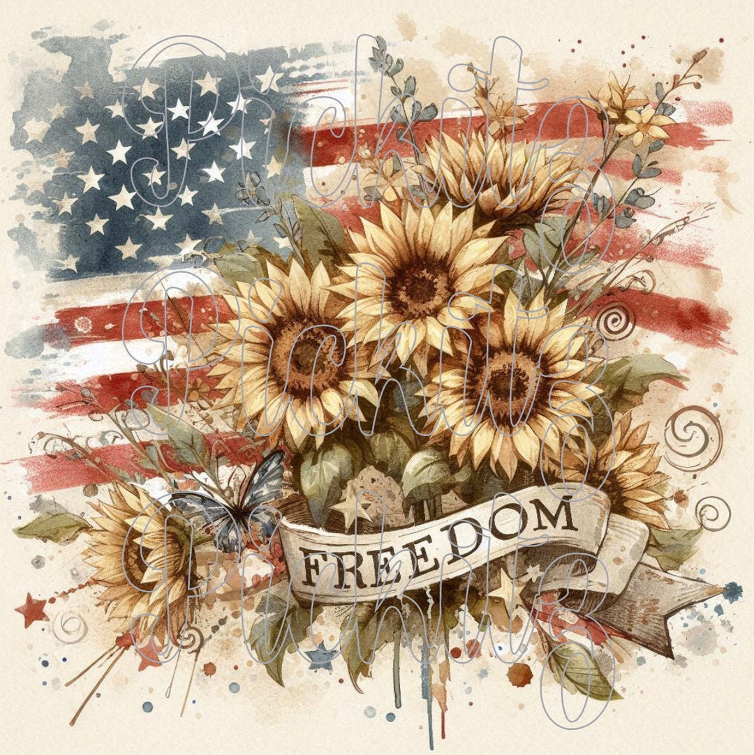 Patriotic Freedom Flag, Sunflowers, Primitive Farmhouse, Instant ...