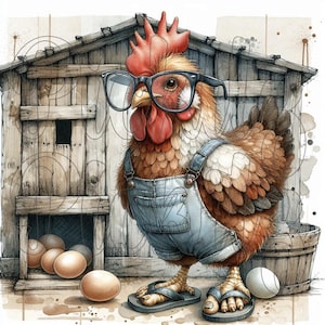 Chicken in Overalls Bundle, 4 Styles, Primitive Farmhouse, Instant ...