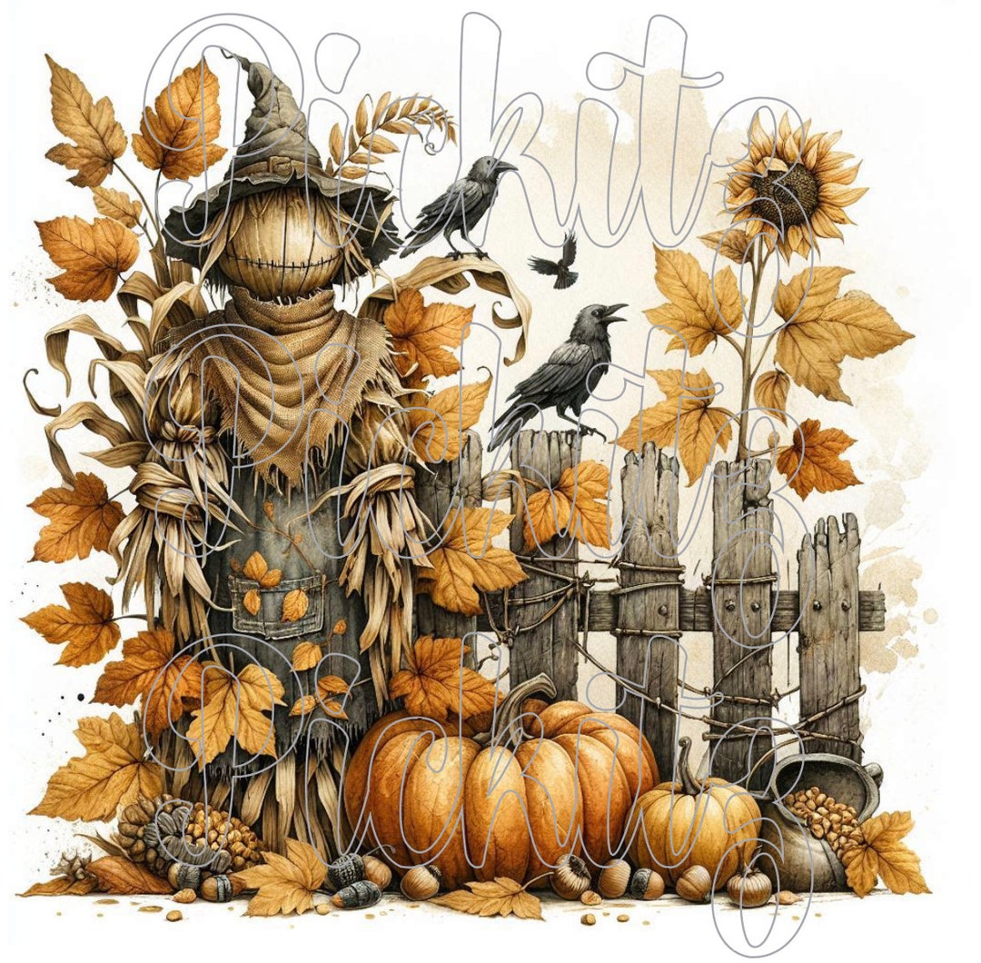 Scarecrows Square Bundle, 4 Styles, Primitive Farmhouse, Instant Download, Printable 8x8 ...