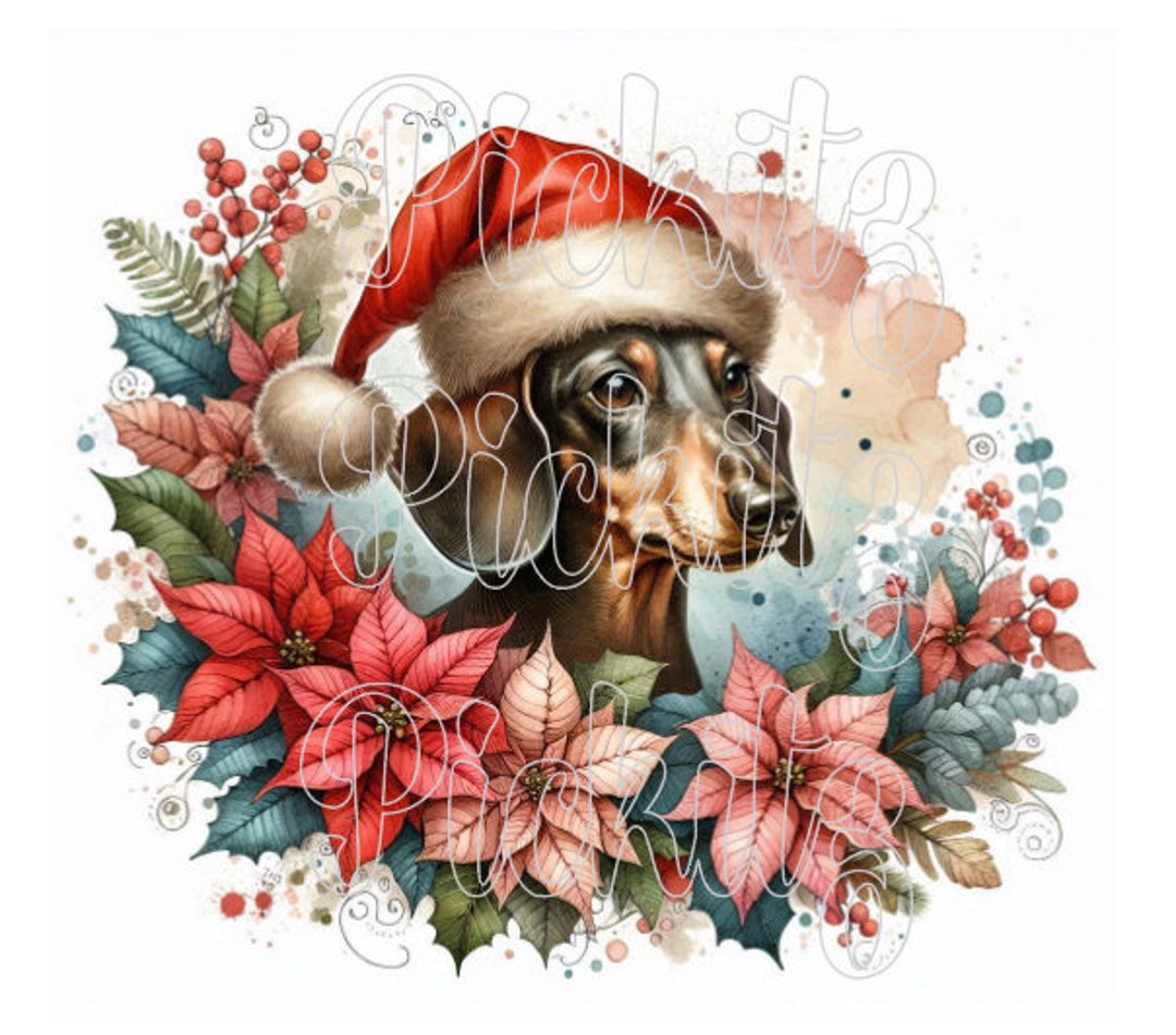 Dachshund, Santa Hat, Christmas, Farmhouse, Instant Download, Printable ...