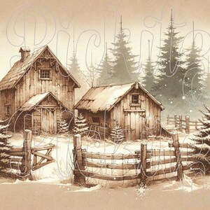 Old Barn Scene, 4 Styles, Primitive Farmhouse, Instant Download ...