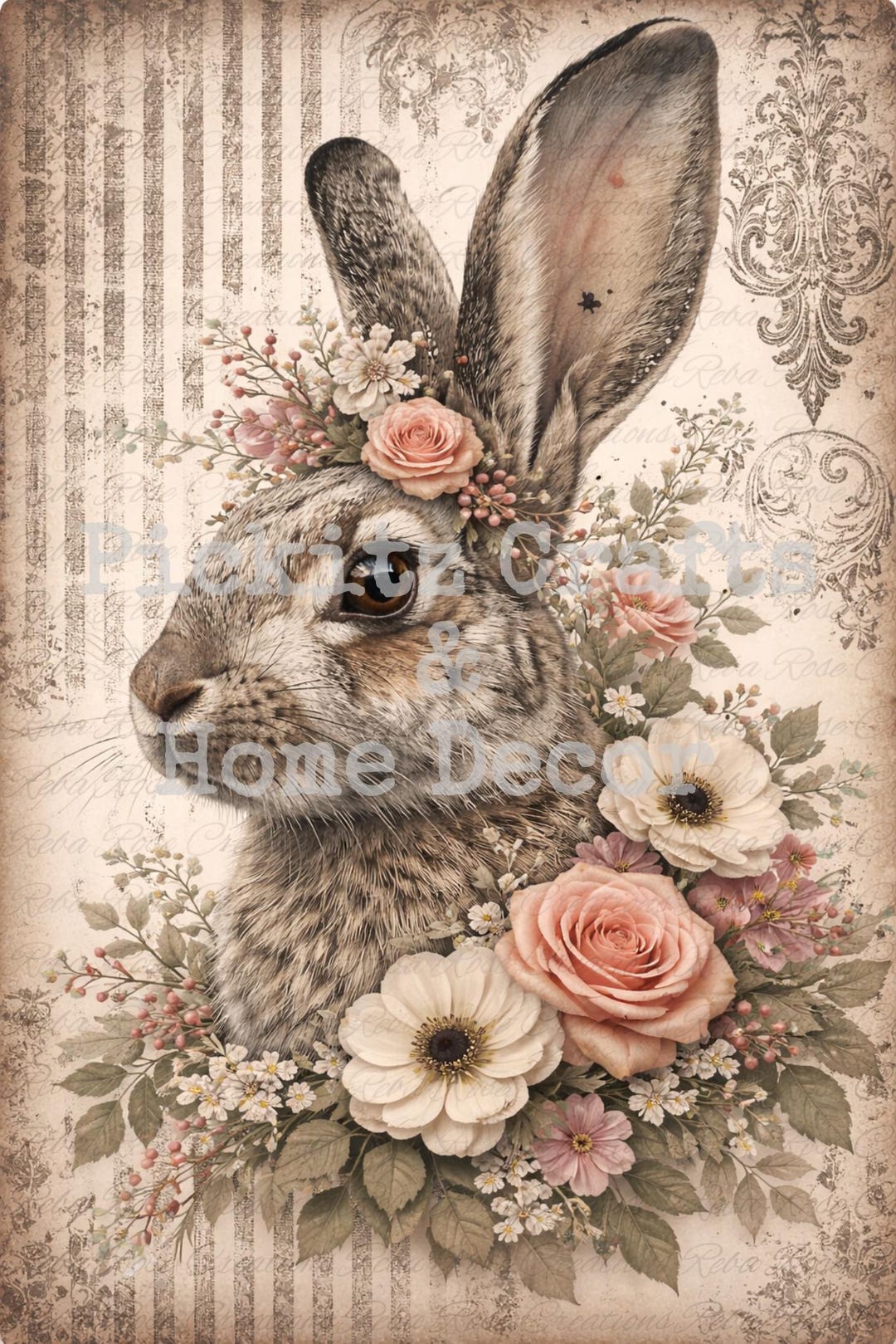 Bunny and Flowers, Rabbit, Farmhouse, Instant Download, Printable 8x8 ...