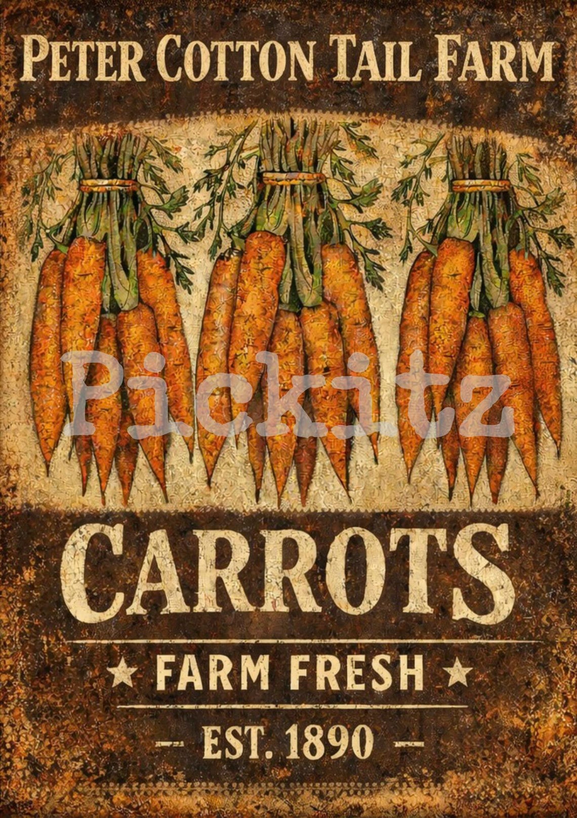 Primitive Carrot Label, 8x8 Inch Primitive Farmhouse, Instant Download ...