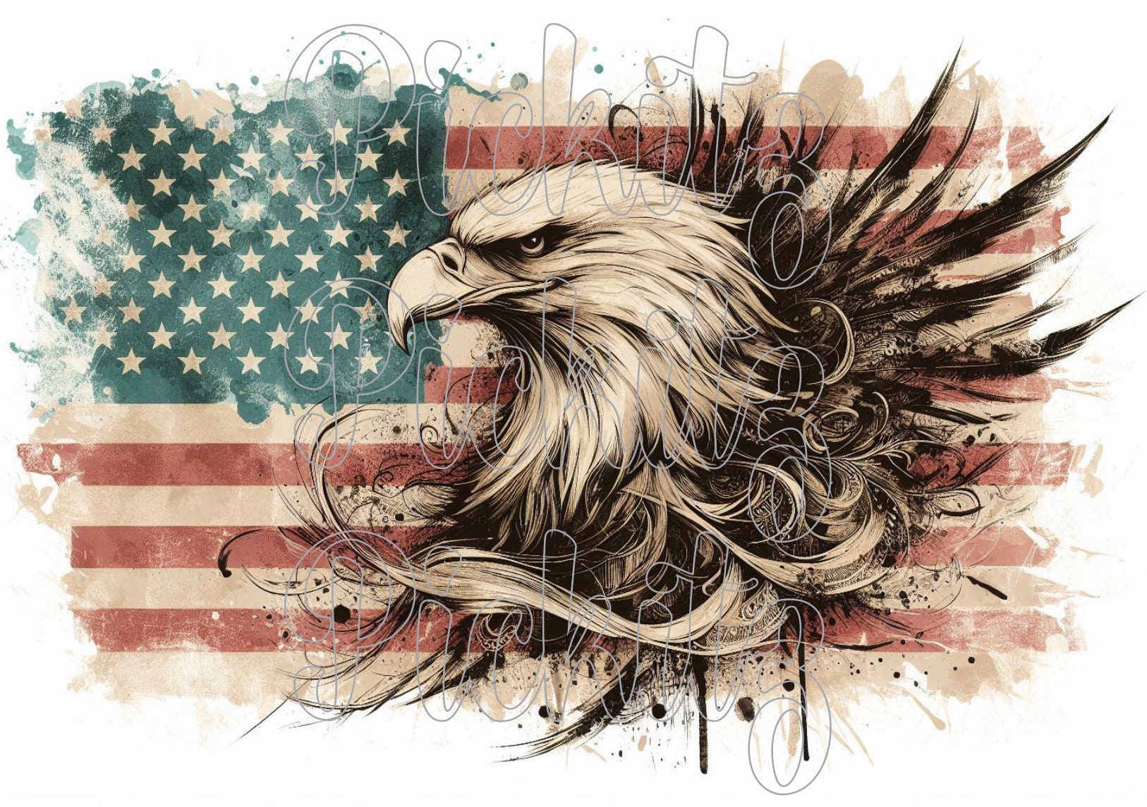 Patriotic Eagle, Flag, Bundle, 4 Styles, Primitive Farmhouse, Instant ...
