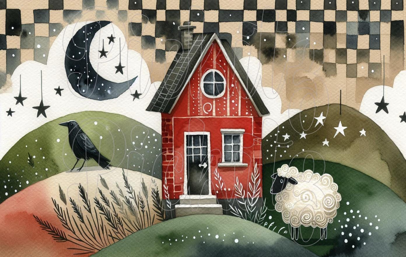 Primitive House Scene Bundle, 4 Styles, Primitive Farmhouse, Instant ...
