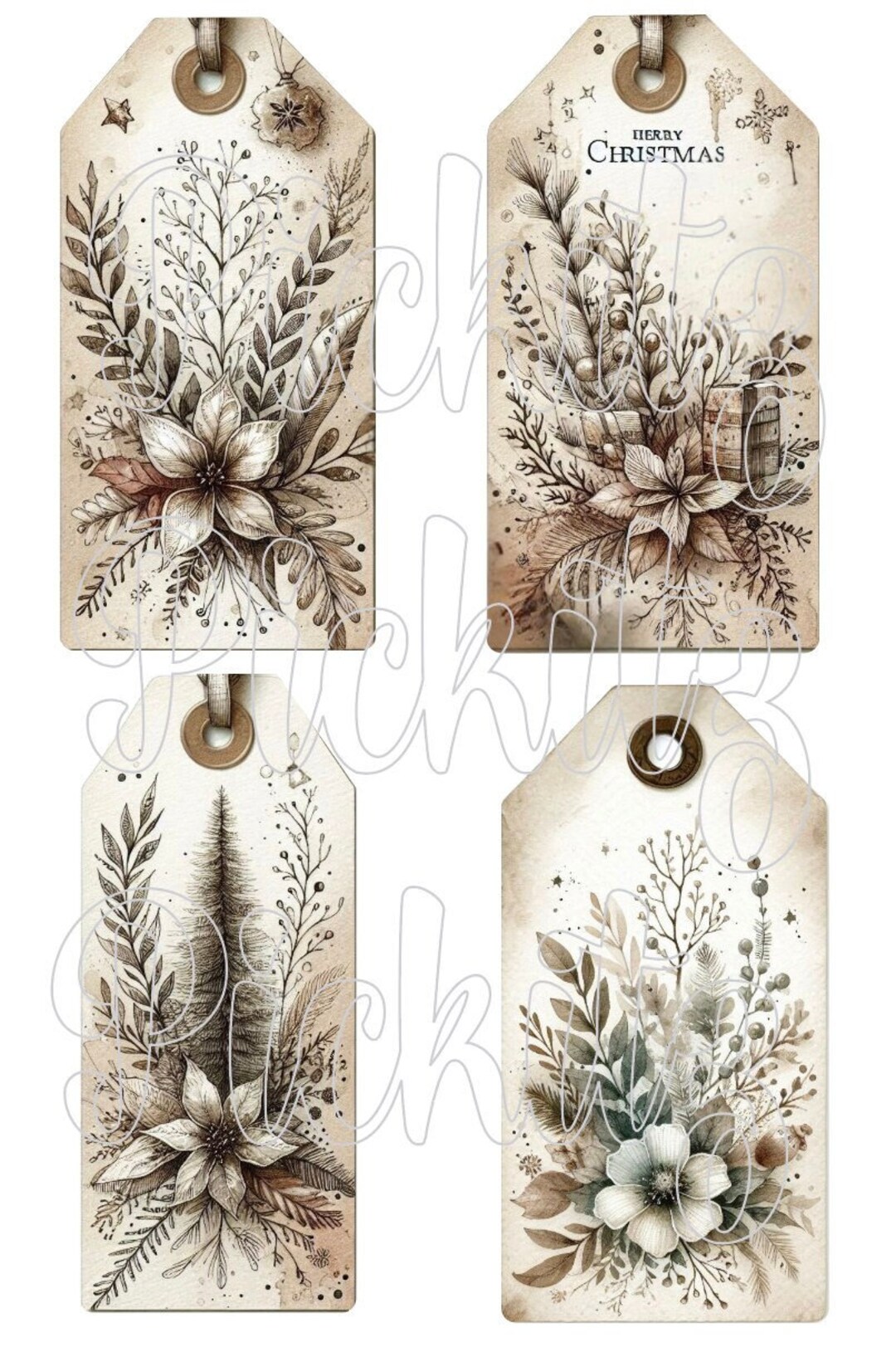 Christmas Tags Bundle, 4 Styles, Farmhouse, Instant Download, Printable ...