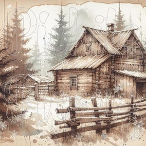 Old Barn Scene, 4 Styles, Primitive Farmhouse, Instant Download ...