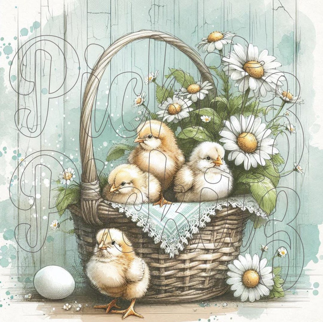 Chicks in a Basket Bundle, 4 Styles, Farmhouse, Instant Download ...
