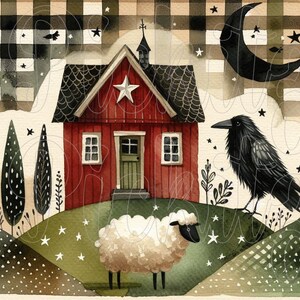 Primitive House Scene Bundle, 4 Styles, Primitive Farmhouse, Instant ...