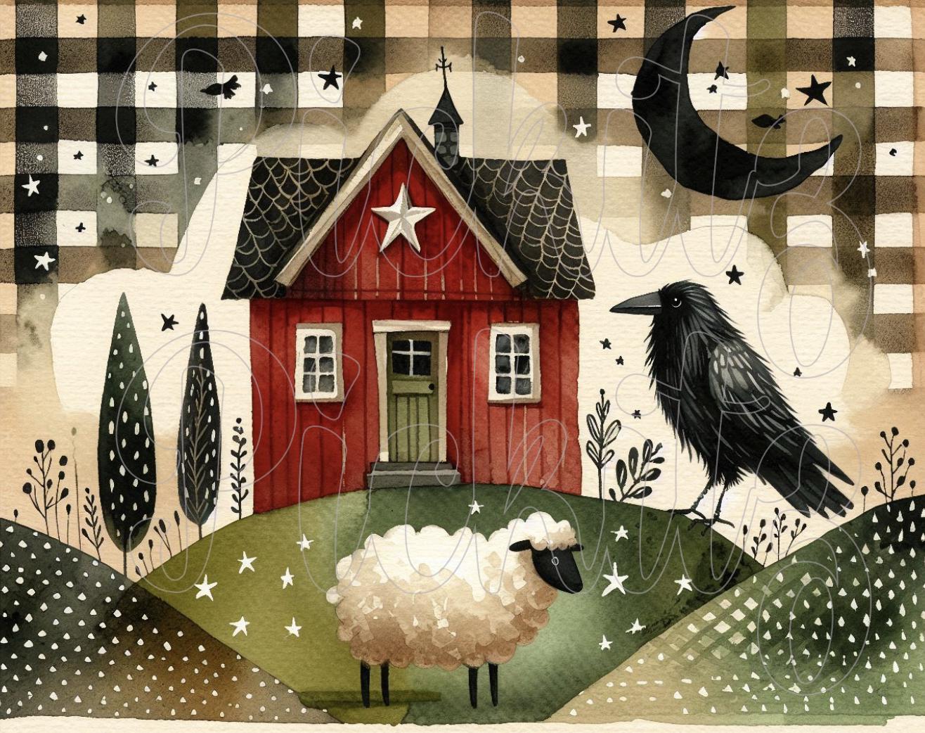 Primitive House Scene Bundle, 4 Styles, Primitive Farmhouse, Instant ...