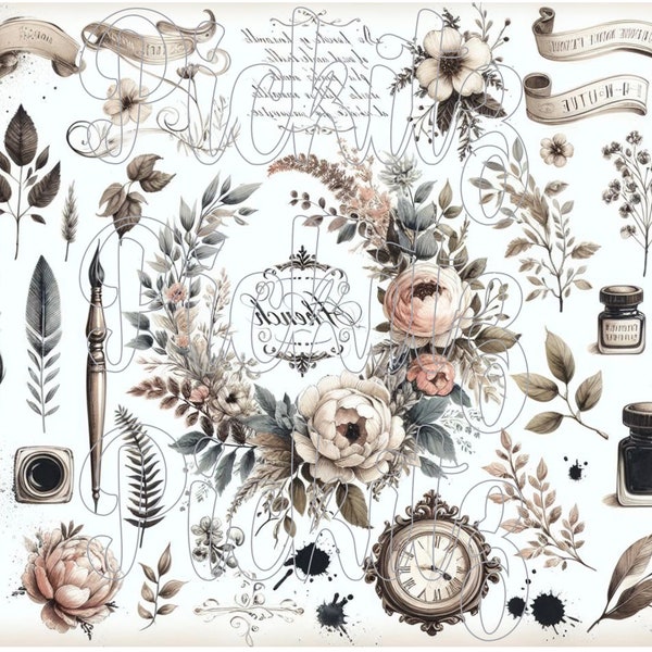 Vintage Elements TATTOO Paper Layout, Primitive Farmhouse, Instant ...
