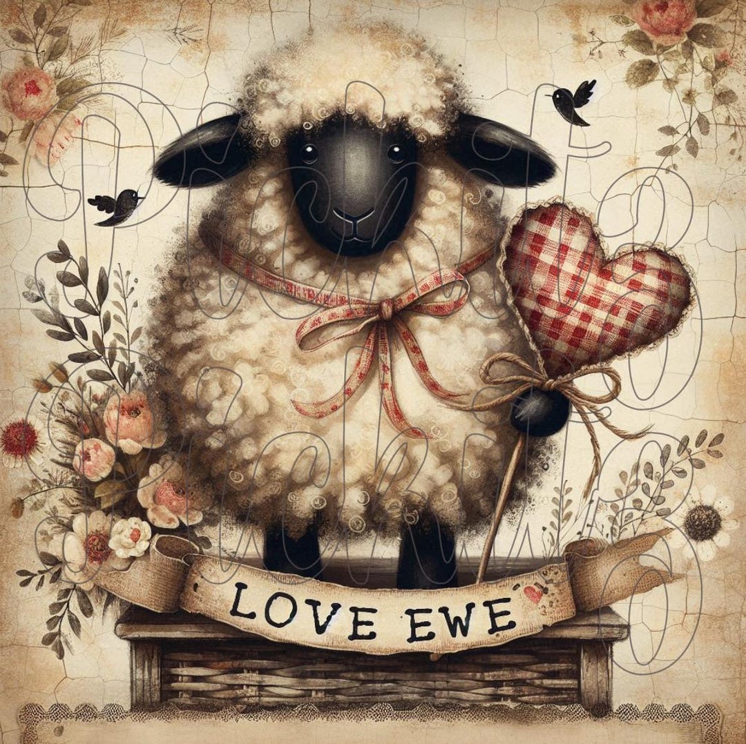 Sheep Love Ewe Bundle, 4 Styles, Primitive Farmhouse, Instant Download ...