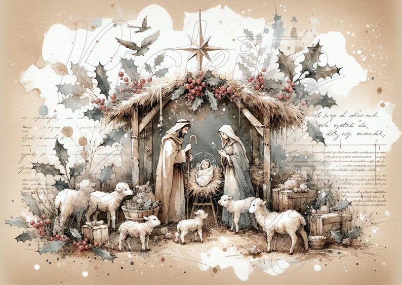 Manger Scene Bundle, 3 Styles, Farmhouse, Instant Download, Printable ...
