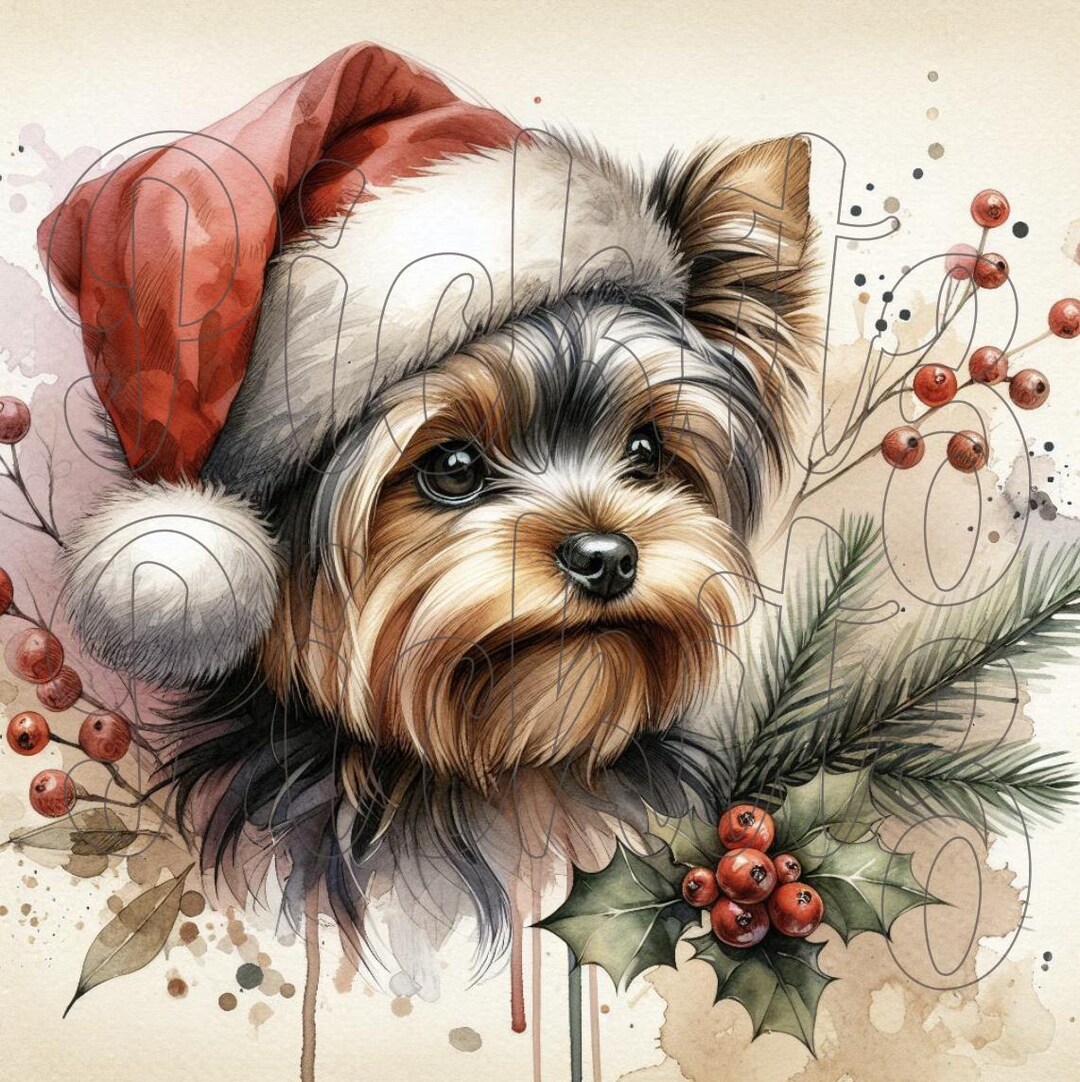 Yorkie, Santa Hat, Christmas, Farmhouse, Instant Download, Printable ...