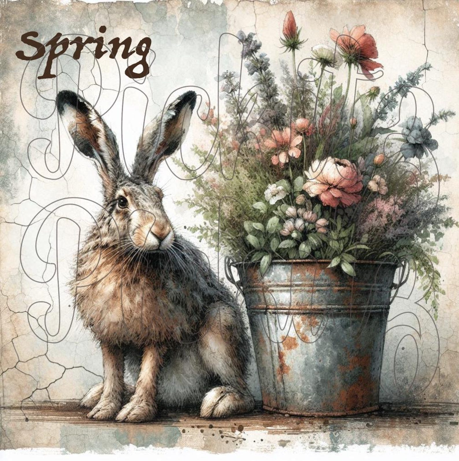 Rabbit and Flowers Bundle, 4 Styles, Farmhouse, Instant Download ...