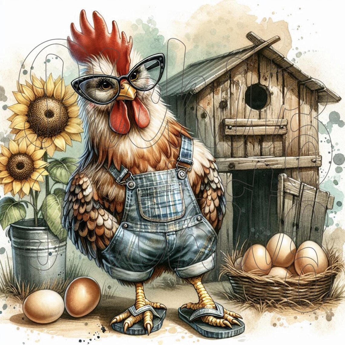 Chicken in Overalls Bundle, 4 Styles, Primitive Farmhouse, Instant ...