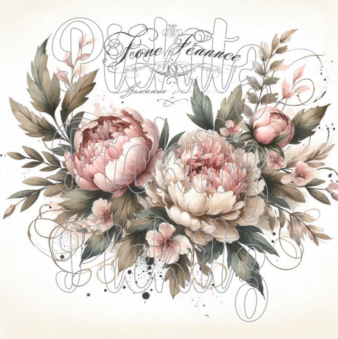 Peonies Bundle, 3 Styles, Primitive Farmhouse, Instant Download ...