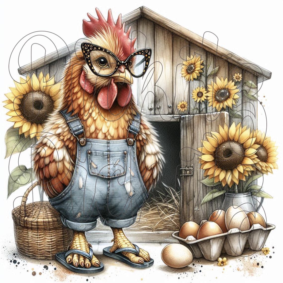 Chicken in Overalls Bundle, 4 Styles, Primitive Farmhouse, Instant ...