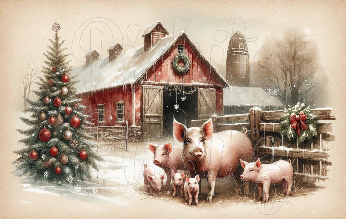 Piggy Christmas Bundle, 3 Styles, Primitive Farmhouse, Instant Download ...