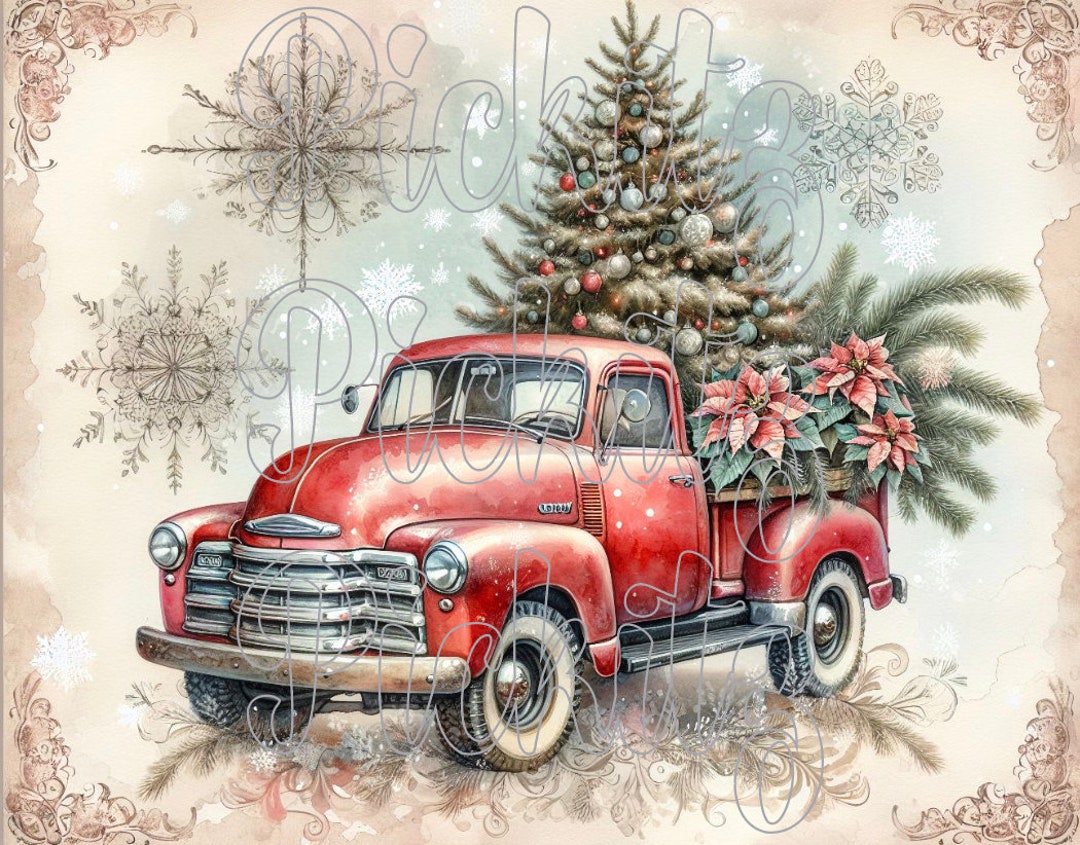 Red Truck Christmas Tree Printable, Farmhouse Decor (instant Download ...