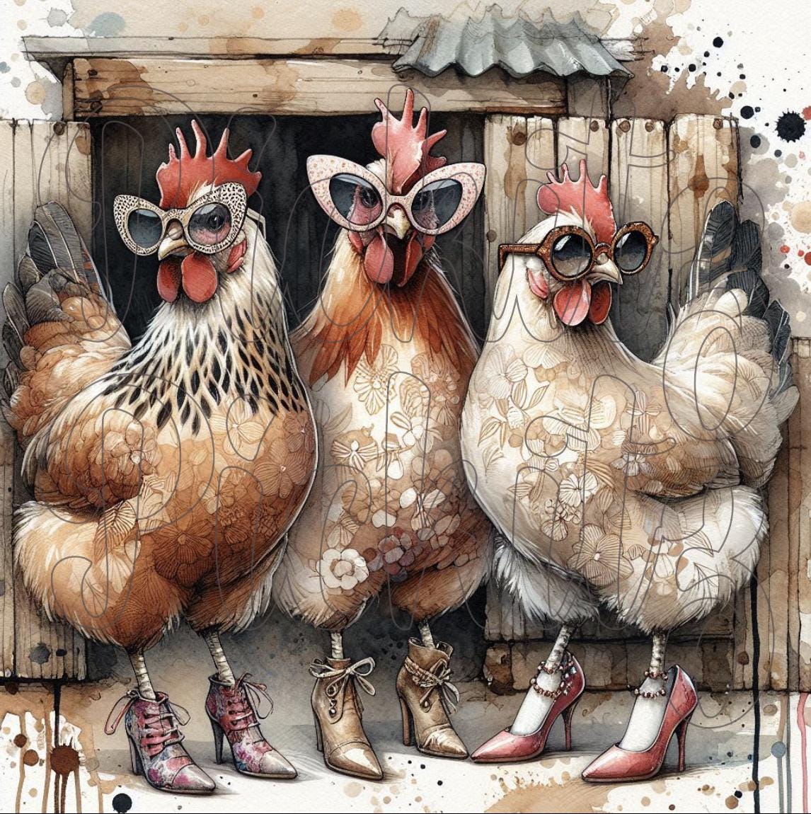Hens Bundle, 4 Styles, Primitive Farmhouse, Instant Download, Printable ...