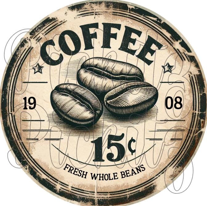 Primitive Coffee Labels, Bundle, 4 Styles, 8x8 Inch Primitive Farmhouse ...
