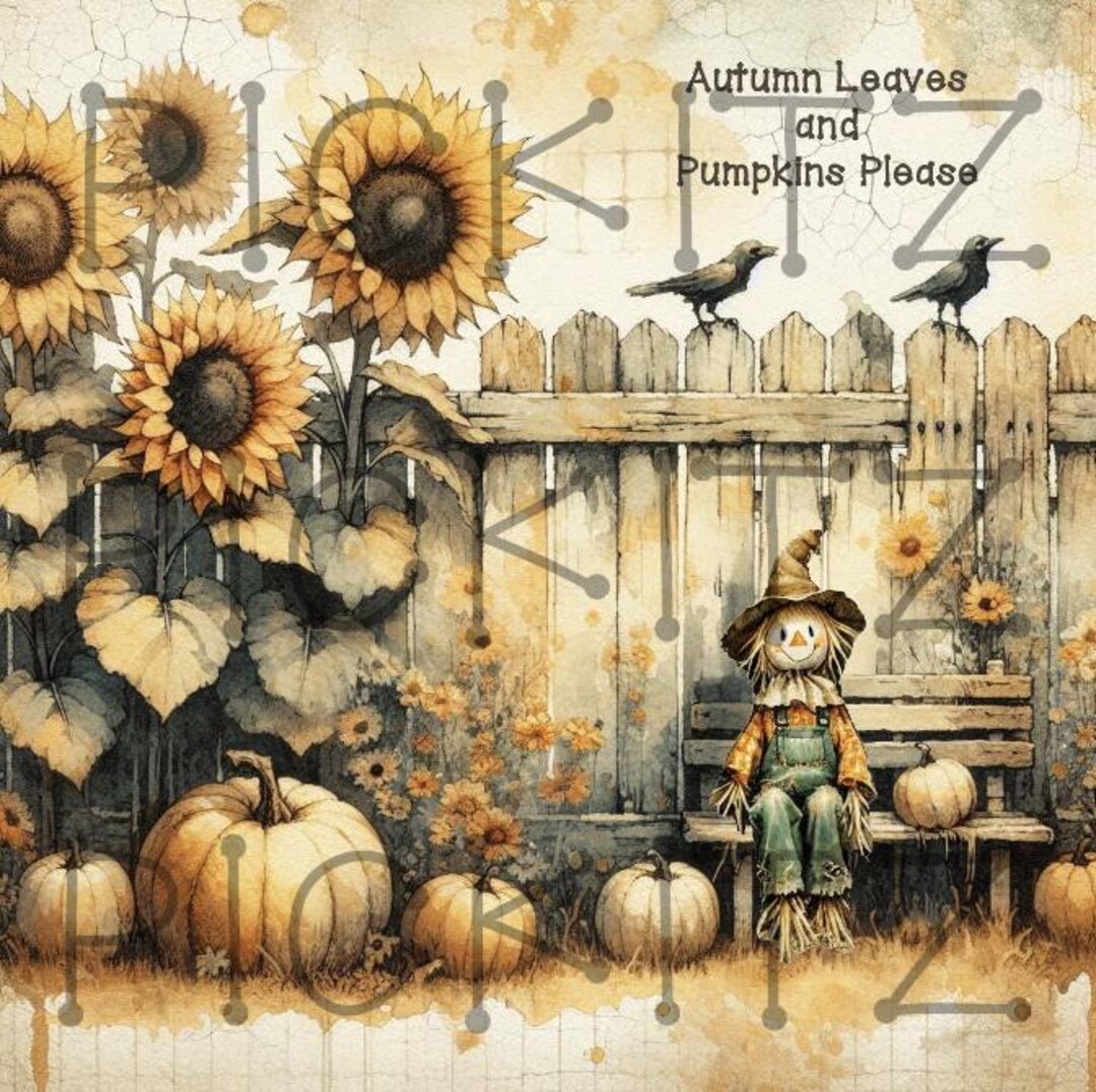 Scarecrows Autumn Scene Bundle, 4 Styles, Primitive Farmhouse, Instant ...