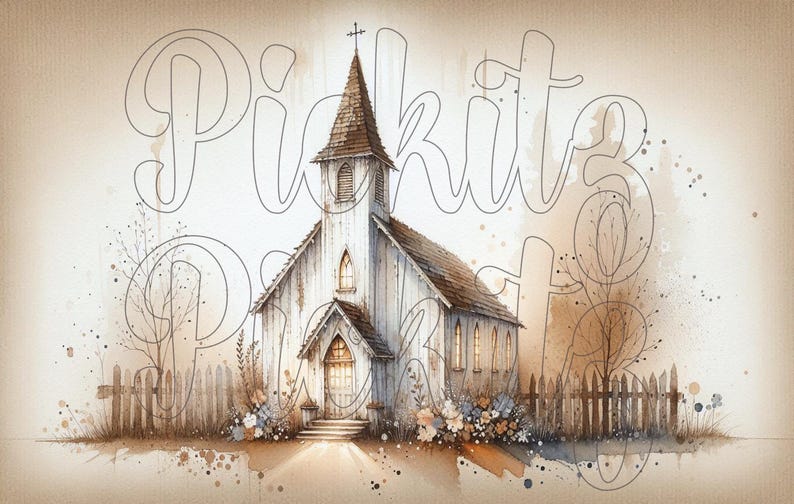 Old White Church Bundle, 3 Styles, Primitive Farmhouse, Instant ...