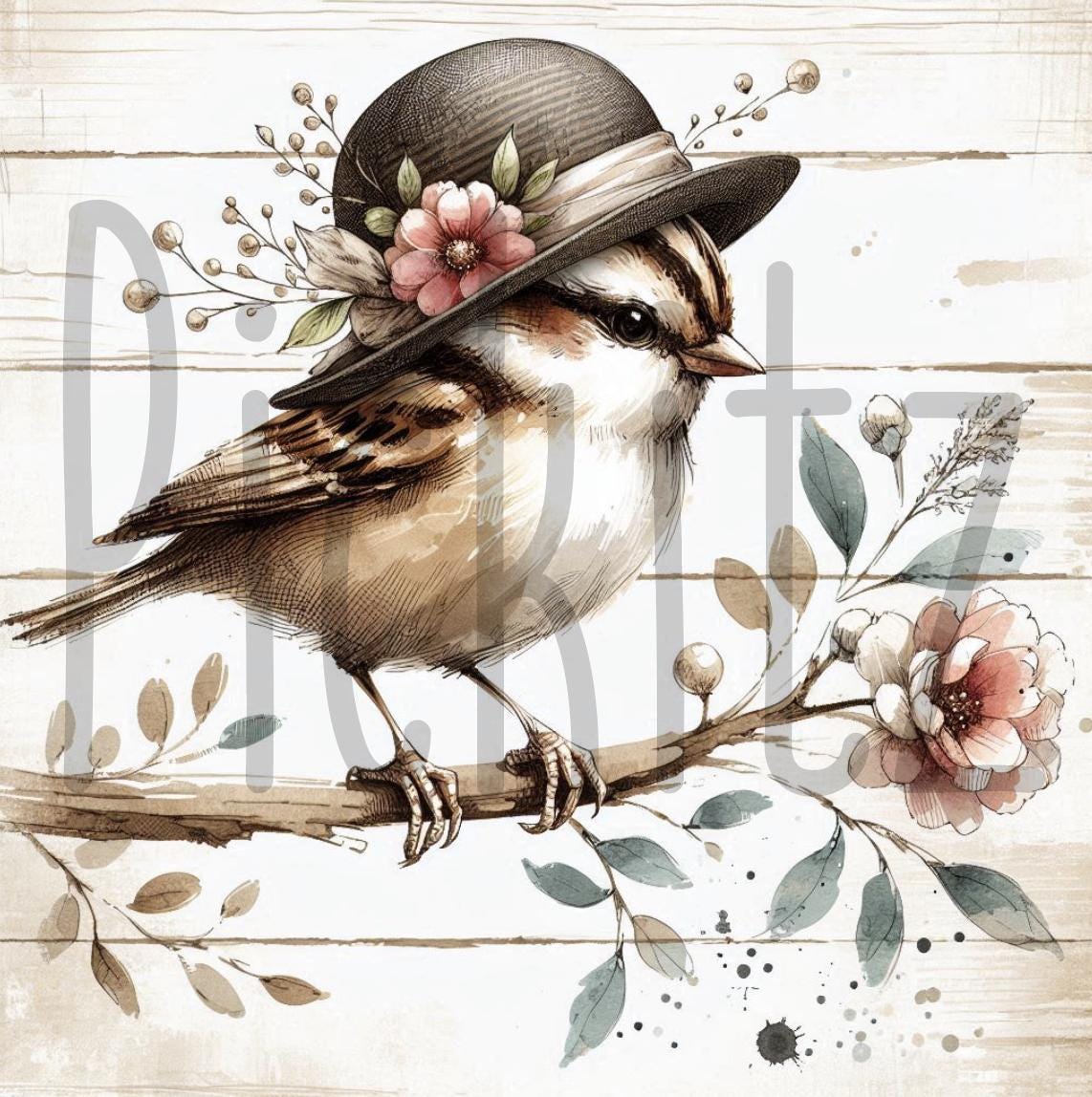 Spring Birdies, 4 Styles, Primitive Farmhouse, Instant Download ...