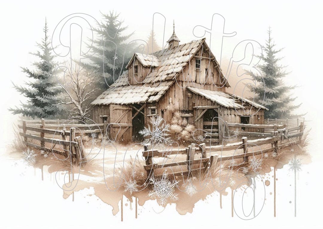 Old Barn Scene, 4 Styles, Primitive Farmhouse, Instant Download ...