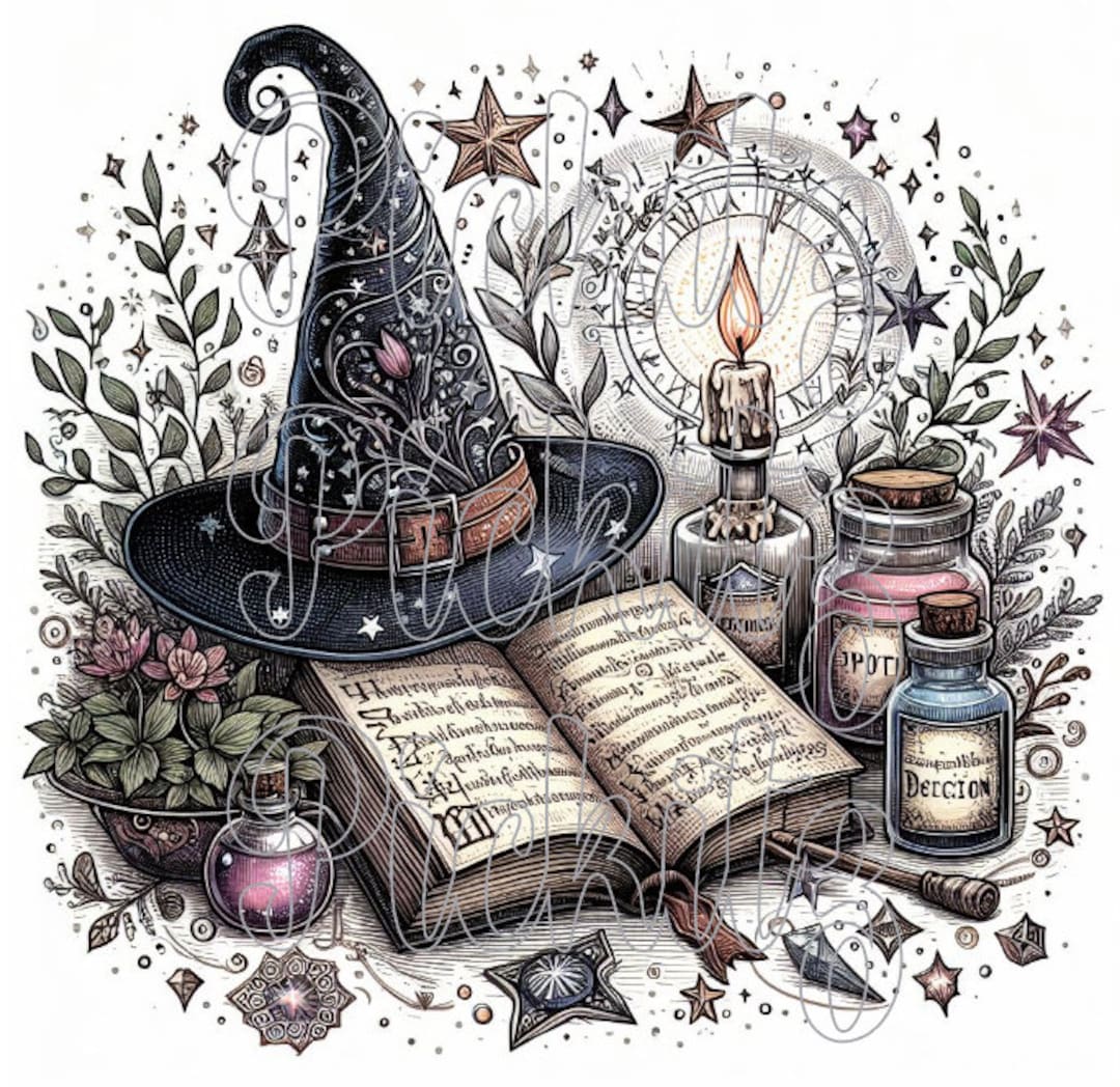 Colorful Witch Hat Bundle, 2 Styles, Primitive Farmhouse, Instant ...