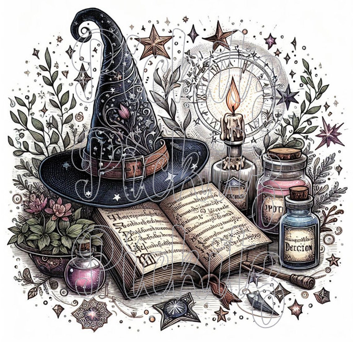 Colorful Witch Hat Bundle, 2 Styles, Primitive Farmhouse, Instant ...