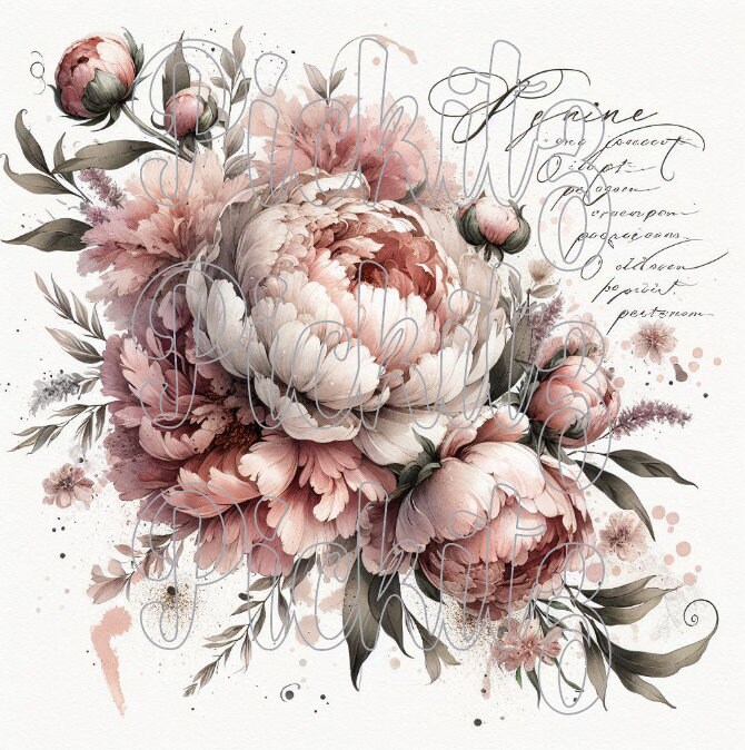 Peonies Bundle, 3 Styles, Primitive Farmhouse, Instant Download ...